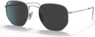 Ray-Ban Hexagonal Titanium Sonnenbrillen Silber Fassung Schwarz Glas Polarisiert 51-21