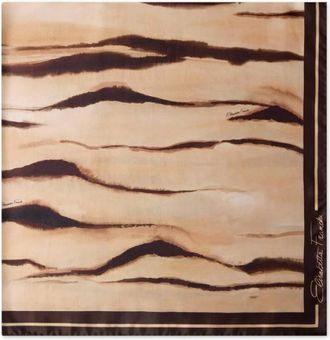 Elisabetta Franchi Femme, Accessoires, Brun, Taille: ONE Size Foulard en Twill de Soie avec Imprim&eacute; Tigre