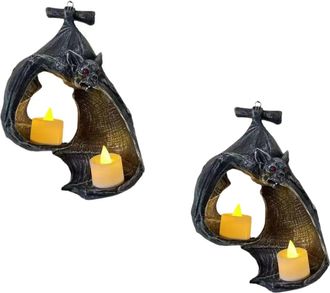 Generic 2er-Set Fledermaus-Wandkerzenhalter Halloween-Deko Rustikaler Harz Fledermaus Wandbehang Teelichthalter Wandleuchter Wasserdicht für Wand Kerzenstände