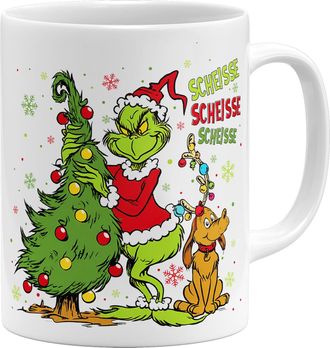 OM3 lustige Weihnachts Kaffee-Tasse mit Spruch - schei&szlig; Weihnachten - Keramik Becher - 325ml - Beidseitig Bedruckt - Weiss