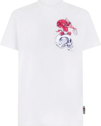 Philipp Plein Homme, Tops, Blanc, Taille: 2XL T-Shirt Col Rond Baby Devil
