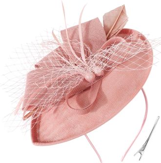 Dreshow Blume mit Einzelnem Pfeil Feder Fascinators Hut Stirnband und Eine Gegabelte Clip Braut Kopfbedeckung Derby Fascinator Pillbox Hut Kopfschmuck f&uuml;r M&auml;d