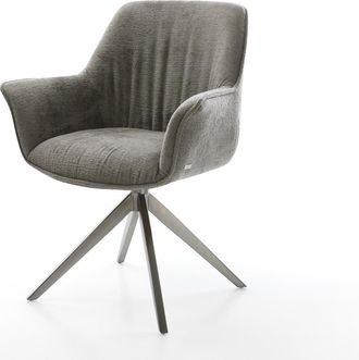 DELIFE Drehstuhl Keila-Flex mit Armlehnen Bouclé Soft Schlamm Kreuzgestell breit Graphit 360° drehbar Wippfunktion, Esszimmerstühle