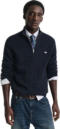 GANT Herren Cotton Cable Half Zip Pullover, Evening Blue, Medium