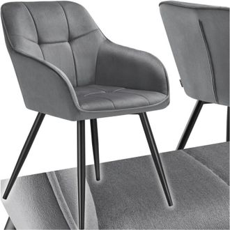 TecTake Tectake - Chaise rembourrée en velours matelassé avec dossier continu gris/noir