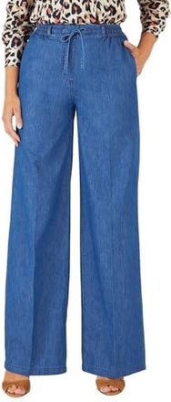 Damart Pantalon Large Tissu Chambray pour Femme, Coupe Ample, Denim Moyen, 46