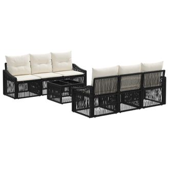 vidaXL Set Divano Da Giardino 7 Pz Nero Polyrattan Vidaxl