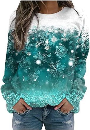 Generic Pulls, Gilets Et Sweats Femme, Femme Sweat Pullover Graphique Noël Imprimé Décontracté Sports Impression 3D Actif Streetwear Sweatshirts (Green, XXL)