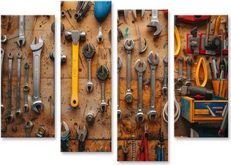 Islandburner Prime Bild auf Leinwand Werkzeuge an einer Werkstattwand für Werkstatt Handwerker Baumarkt Bilder Wandbilder Poster