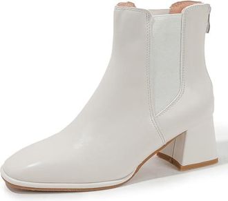 Dadawen Bottines à Talon Carré Haut Femme Bottes Cuir Stretch -Beige 35