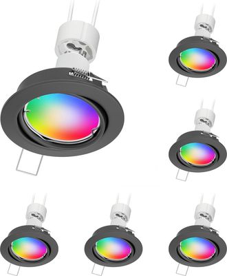 LEDs Com 6 St&uuml;ck Decken-Einbaustrahler FERE Einbaurahmen anthrazit matt schwenkbar, inkl. Smart Home RGBW GU10 LED Lampe, 473lm
