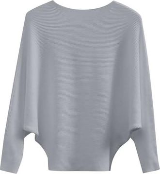Generic Pull pour femme - Col rond - Coupe ajust&eacute;e - Uni - Ray&eacute; - Couleur unie - Confortable - Manches longues - Pull chaud en tricot fin pour lautomne, gris,