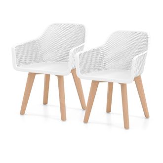 Giantex Esszimmerst&uuml;hle 2er Set, K&uuml;chenstuhl mit Holzbeinen & Armlehnen, Esstisch St&uuml;hle mit bel&uuml;ftete & Gebogene R&uuml;ckenlehne, Essst&uuml;hle bis 150 kg belastbar,