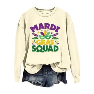 Generic Pull dhiver pour femme avec imprim&eacute; lettres et col rond Sweat-shirt surdimensionn&eacute; pour adolescent, beige, XL