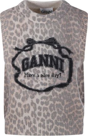 Ganni Femme, Pulls, Brun, Taille: 42 FR Graphic Wool Vest