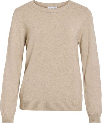 Vila Damen Strickpullover Rundhalsausschnitt O-Neck L/S Knit Top,Natural Melange,L