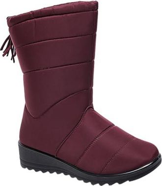 Frcolor Bottes de Neige pour Femmes -Hautes en Tissu Imperm&eacute;able Rouge Fonc&eacute; Bottines DHiver Semelle &Eacute;paisse Antid&eacute;rapante Bottes Chaudes &agrave; Pompon pour Usage 