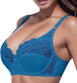 Generic 2026 Soutiens-gorge pour femmes soutien-gorge femme r&eacute;glable jeunesse grande taille dentelle anneau acier sous-v&ecirc;tements minces, bleu ciel, 100C