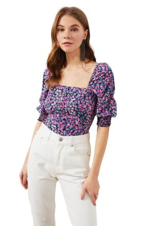 Trendyol Trendyol Damen Woman Regular Standard Square Collar Woven Blouse Hemd, Very Colorful, 34