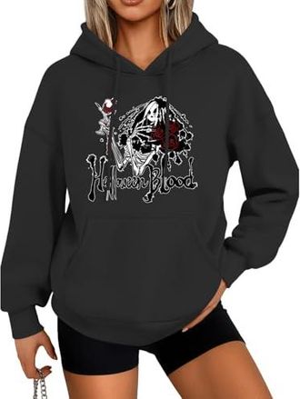 Generic Sweat &agrave; capuche gothique pour femme - Vampire gothique, Halloween, pull &agrave; capuche dautomne tendance effrayant - pour les vacances, Noir, L