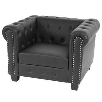 Mendler Luxus Sessel Loungesessel Relaxsessel Chesterfield Kunstleder eckige F&uuml;&szlig;e - schwarz