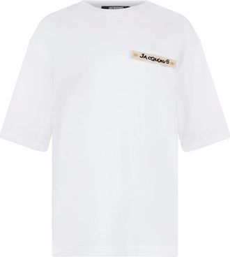 Jacquemus Homme, Tops, Blanc, Taille: M T-shirt &agrave; patch logo