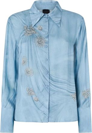 Pinko Pinko, Femme, Blouses et Chemises, Bleu, Taille: 36 FR Christa Satin Shirt