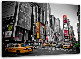 Feeby Wandbild - 1 Teilig - 70x100 cm, Leinwand Bild Leinwandbilder Bilder Wandbilder Kunstdruck, NEW YORK, GEBÄUDE, HOCHHÄUSER, ARCHITEKTUR, AUTOS, SCHWARZ