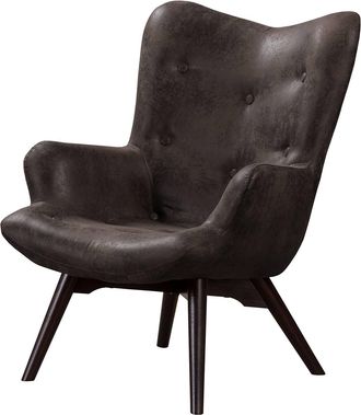 M&oslash;rteens home24 Sessel Schwarz Microfaser Goda ohne Hocker Dunkelbraun 71 x 90 x 85cm