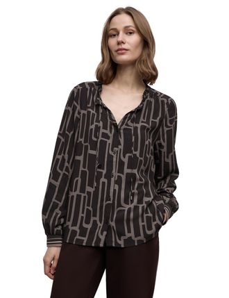 Street One Gemusterte Tunika mit Tape Darkest Brown 40