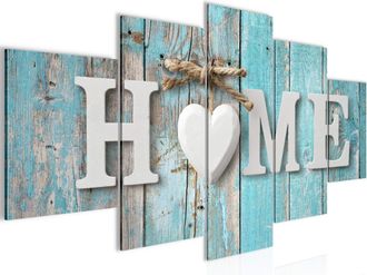 Runa Art Bild Wohnzimmer Home 5 Teilig Holzoptik Türkis Grau Wandbilder auf Vlies Leinwand 014853b