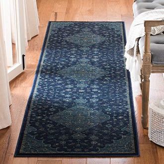 Safavieh Traditionell Teppich für Wohnzimmer, Esszimmer, Schlafzimmer - Vintage Collection, Kurzer Flor, Marineblau und Blaugrün, 66 X 244 cm