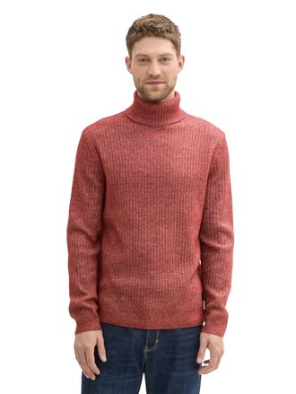 Tom Tailor Herren 1043347 Basic Rollkragenpullover in melierter Optik, 36327-Dark Burgundy Red White Core, 3XL