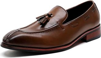 Generic Mocassins en cuir à enfiler pour homme - Style classique et décontracté - Style vintage - Pour les affaires et les mariages, marron, 45 1/3 EU