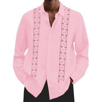 Generico Chemise pour homme &agrave; manches longues coupe r&eacute;guli&egrave;re avec boutons T-shirt d&eacute;contract&eacute; en coton et lin, Ros&eacute;, XXXL