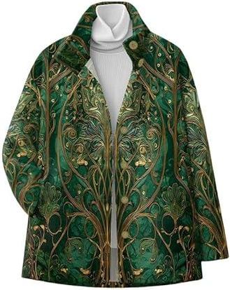 Keephen Élégant Floral 3D Impression Femmes Flou Polaire Veste Revers Col Flanelle Bouton Manteau Manches Longues Chaud Hiver Manteau avec Poches