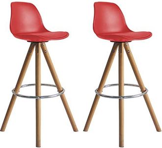 Happy Garden Lot de 2 tabourets scandinaves Tobias Rouges avec Coussin. Tabouret de Bar avec Dossier et Repose-Pieds. Chaise de Cuisine Style scandinaves avec Pied