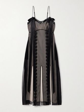 Simone Rocha Midikleid Aus Chiffon Und Spitze Mit Schleifen - Schwarz