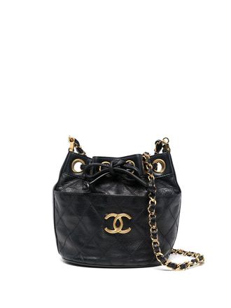 Chanel sac seau matelassé à losanges (années 1980-1990) - Noir