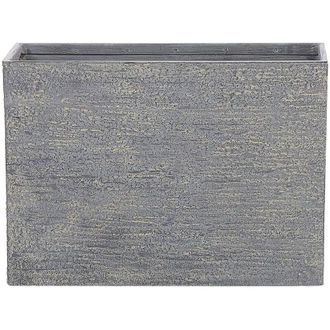 Beliani Bac &agrave; Fleur Rectangulaire Gris 34 x 80 x 56 cm en Pierre et R&eacute;sine avec Trou de Drainage pour Jardin ou Terrasse Moderne et Minimaliste Beliani