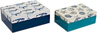 DKD Home Decor Set aus stapelbaren Aufbewahrungsboxen der Marke, blau, aus Holz (20 x 14,5 x 7,5 cm) (2 St&uuml;ck)