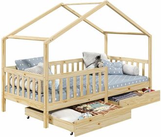 IDIMEX Lit cabane elea avec tiroirs, 90 x 190 cm en pin massif finition naturelle