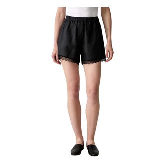 Ganni Leichte Leinen-Shorts mit Spitzenbesatz - - Shorts - Damen - Schwarzk - S