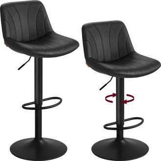 Vasagle Barhocker 2er Set, Barstuhl mit R&uuml;ckenlehne, K&uuml;chenhocker, h&ouml;henverstellbar, um 360&deg; drehbar, Fu&szlig;st&uuml;tze aus Metall, f&uuml;r Esszimmer, K&uuml;che, PU-Bezug, ti