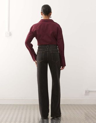 Lioness Penny - Jeans in Onyx mit weitem Bein und asymmetrischem Knopfdetail, Kombiteil-Schwarz