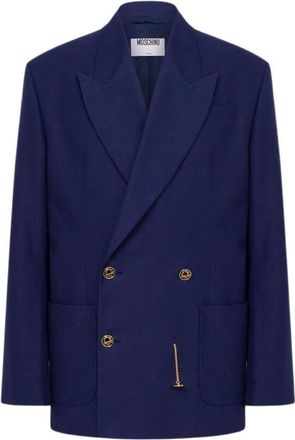 Moschino Homme, Vestes, Bleu, Taille: S Veste en Shantung de Coton Laurel Crown