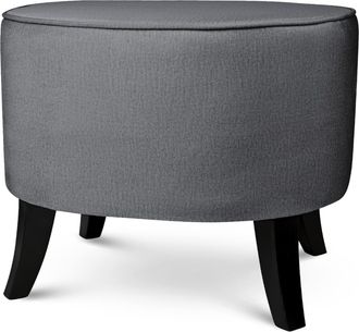 MG Design Ovaler Samt-Hocker 52 x 62 cm in Grau mit Holzbeinen - Gepolsterter Fu&szlig;hocker f&uuml;r Wohnzimmer oder Schlafzimmer