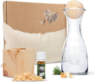 Zirbelino ZirbenErlebnis Geschenksbox Nr.3: Bio-Zirbenkissen mit Zirbenwürfel-Set und Zirbenkugel-Set