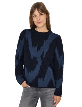 Cecil Damen 3016910 Gemusterter Pullover, urban Dark Blue, XXL
