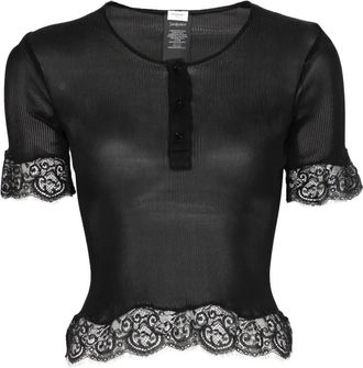 Saint Laurent lace-detail T-shirt - Schwarz